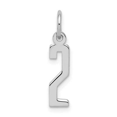 Sterling Silver Rhodium-plated Small Elongated Polished Number 2 Charm ...