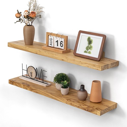 Wood Floating Shelves 36 Inch Long, Rustic Solid Elm Wood Shelves for ...