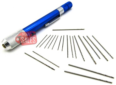 21PC Mini Drill Set Small Aluminum Hand Drill Wire Drills Sizes w/ Case ...