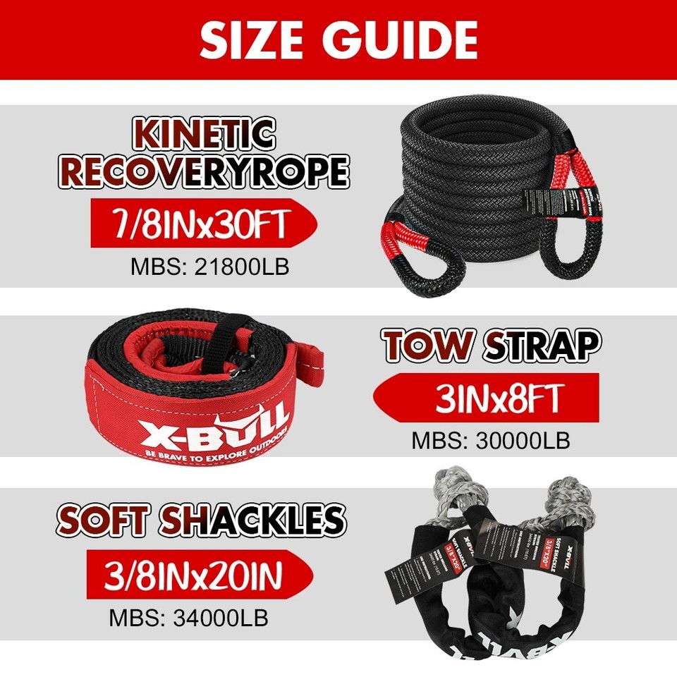 X-BULL 4WD Recovery Kit Kinetic Recovery Rope Snatch Strap Soft ...