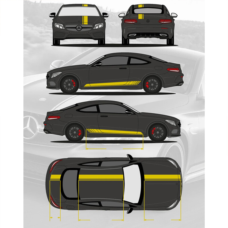 Side Racing Stripes Vinyl Decals for Mercedes C-Class C43 C63 S Coupe ...