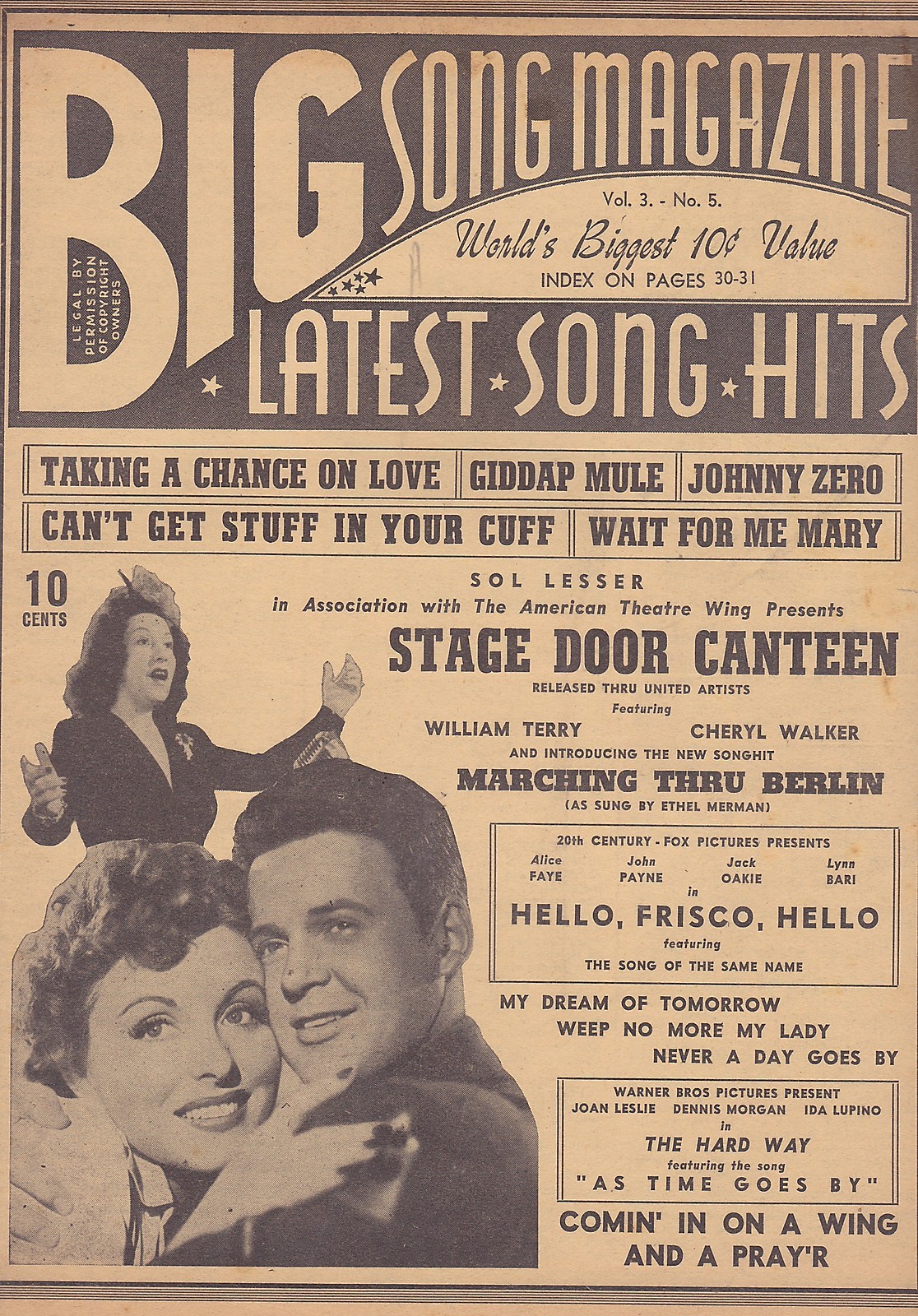 JUNE 1943 BIG SONG MAGAZINE - vintage music magazine - HELLO FRISCO ...
