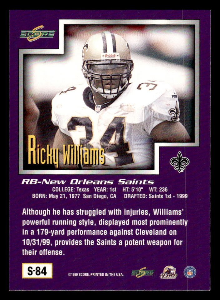 1999 Score Supplemental #S-84 Ricky Williams Rookie | eBay