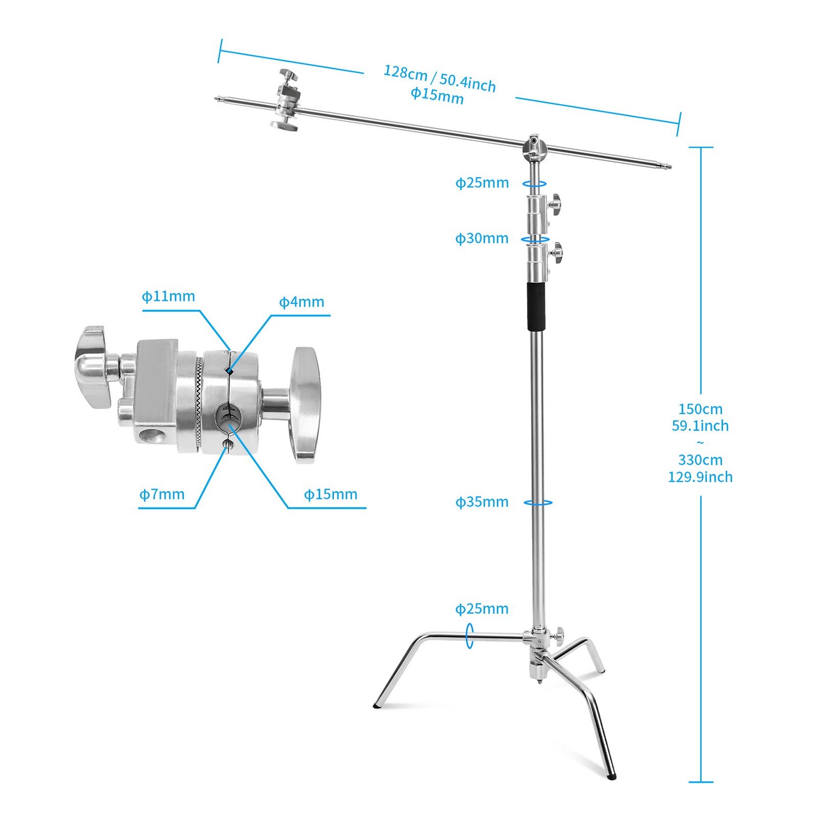 Heavy Duty Photography 11ft C Stand Light Tripod Base 50" Boom Arm Grip ...