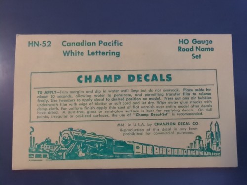 Vintage Champ Decals No. HN-52 Canadian Pacific CP White Lettering Road ...