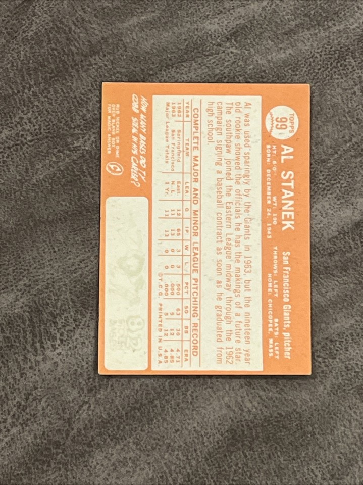 1964 Topps Al Stanek #99 NM-MT Rookie RC San Francisco Giants | eBay