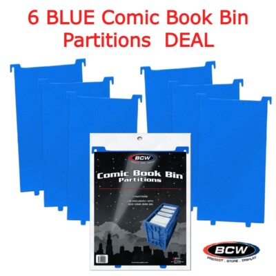 6 BCW BLUE Long & Short Comic Book Bins Extra Partitions / Dividers 2 ...
