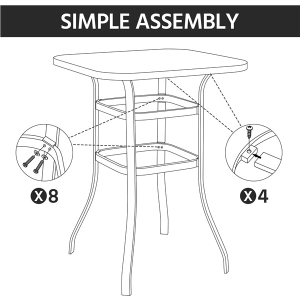Black Metal Patio Bar Table, High Top Outdoor Table, Iron Frame Square ...