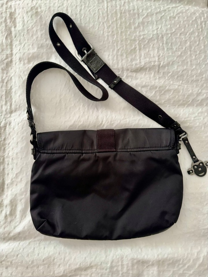 Kipling Black Adjustable Strap Fold over Flap Crossbody Bag Metal ...