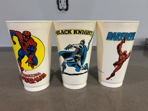 6 original 7-11 Slurpee Cups Marvel 1975 DAREDEVIL SPIDER-MAN BLACK ...