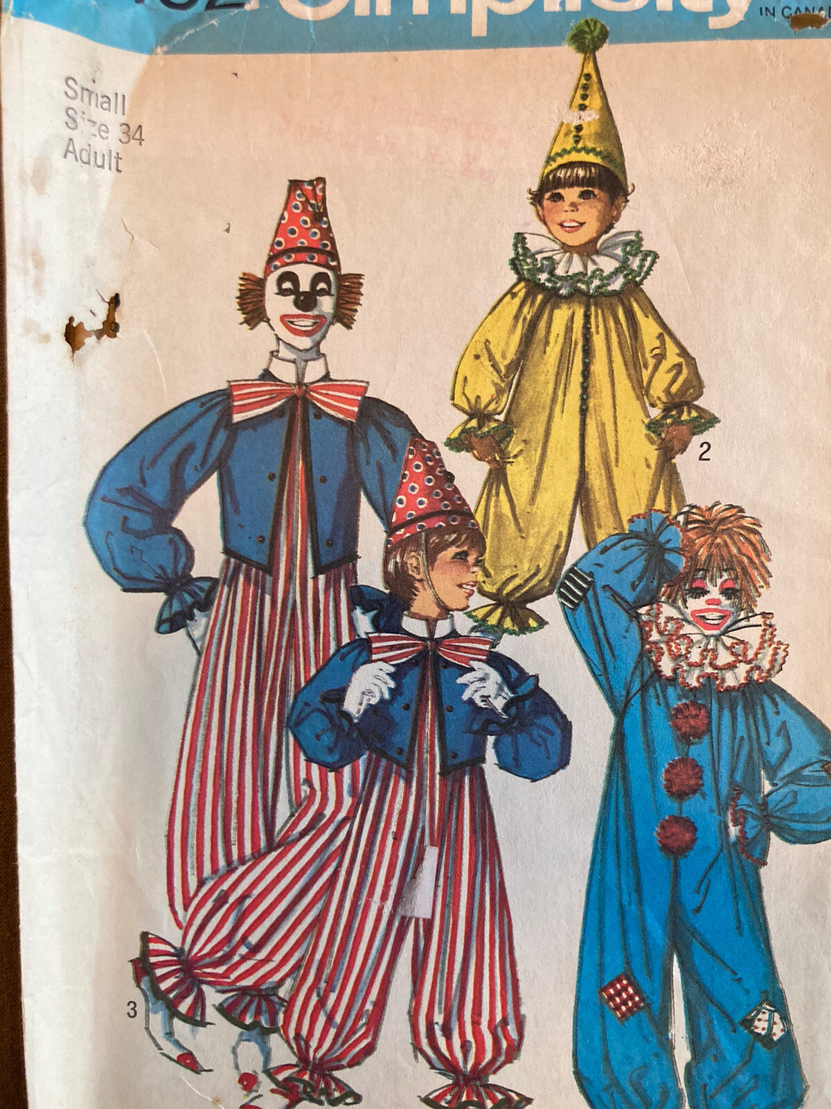 S34 Adult vintage 1986 Simplicity Clown costume sewing pattern Hat Neck Ruffle | eBay