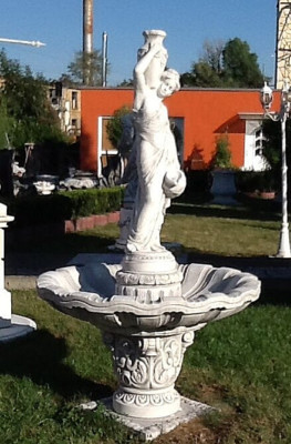 Brunnen, 215 cm mit Gartenfigur, Springbrunnen, Steinguss, Menschen ...