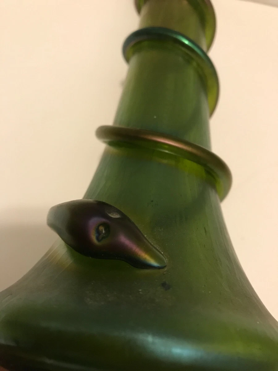 Art Nouveau Opalescent Oil Spot Loetz Serpent Snake Vase - glwec.in