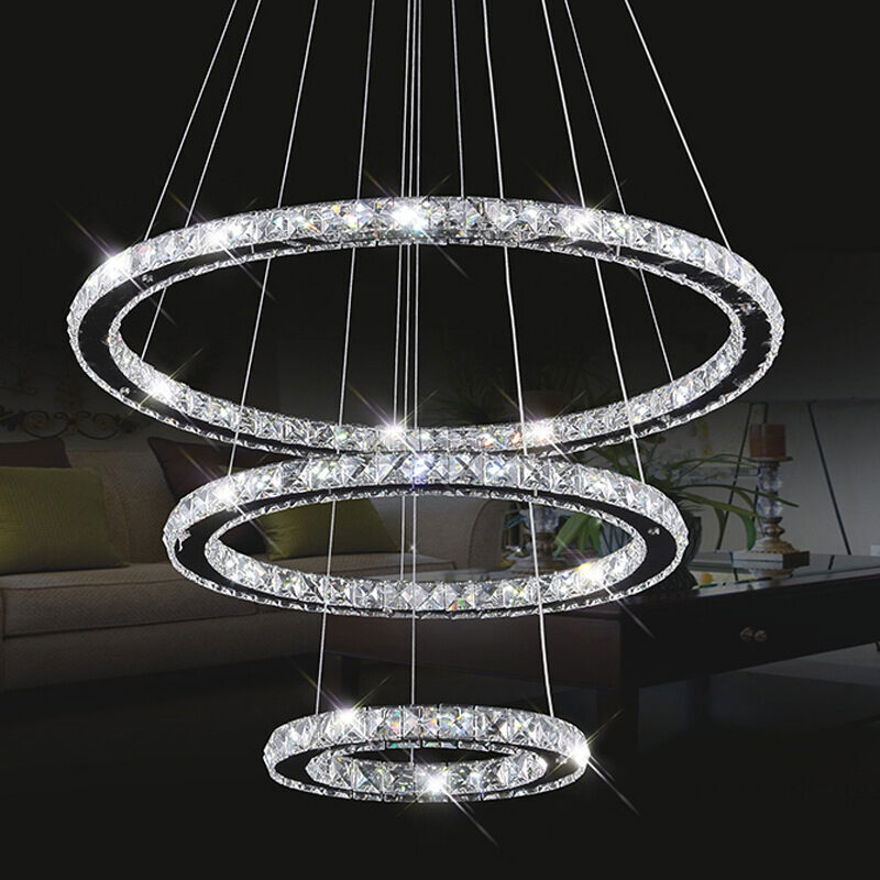 New LED Modern Crystal Circle Ring Chandelier Pendant Ceiling Lighting ...