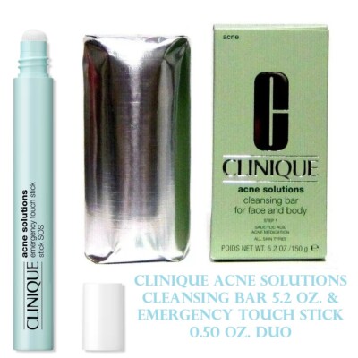 Clinique ACNE SOLUTIONS Cleansing Bar 5.2 OZ & Emergency Touch Stick 0. ...