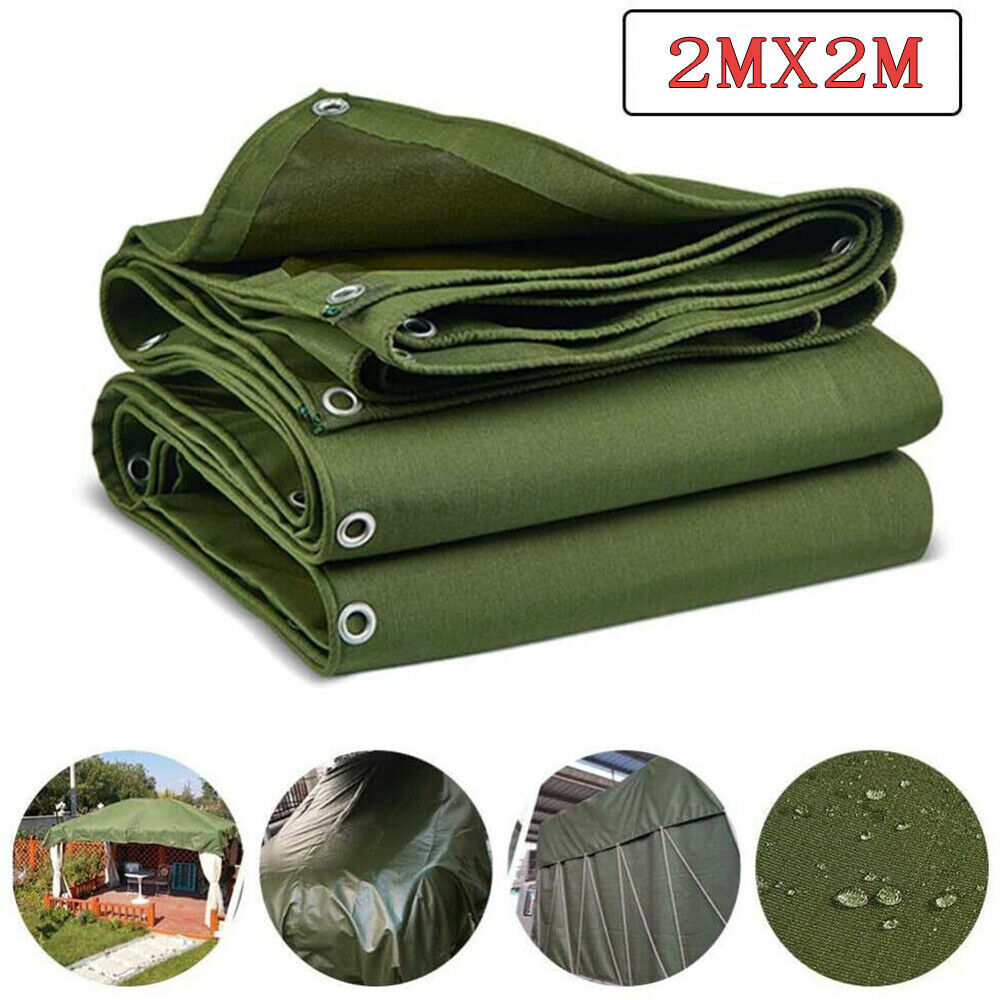 3 Sizes Army Heavy Duty Canvas Tarp Tarpaulin Dustproof Waterproof Sun ...