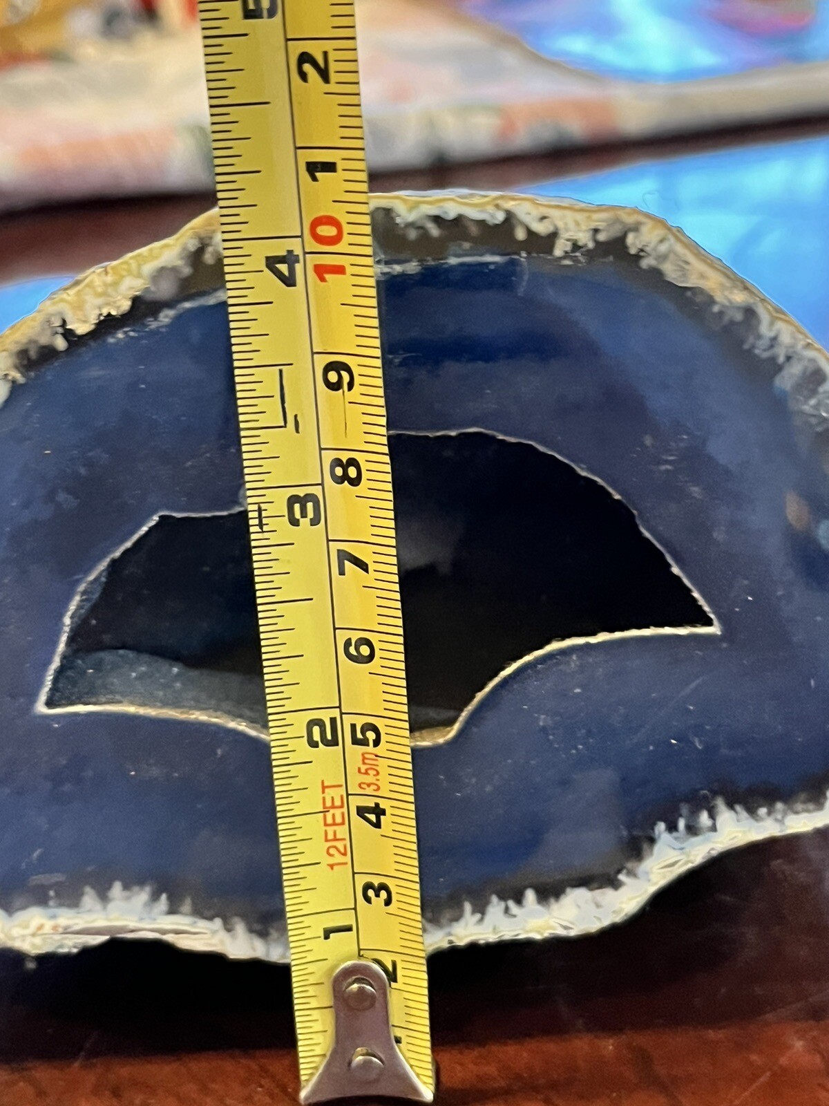 Blue Crystal Agate Rock geode Oval Indent polished Gemstone Mineral ...