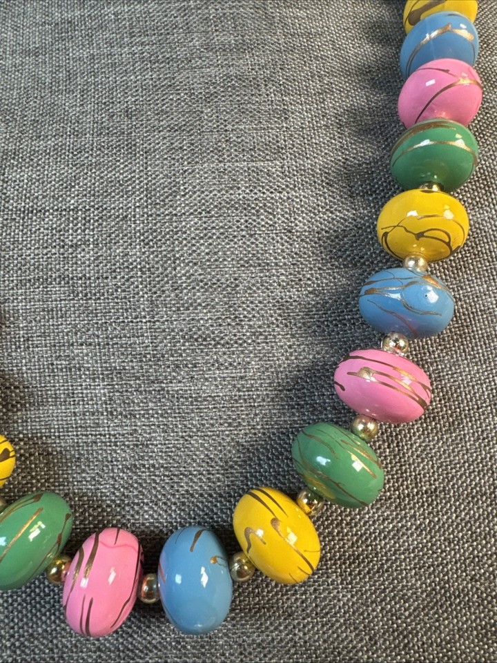 Vintage Gold Drizzle Painted Pastel Bead Necklace 29” | eBay