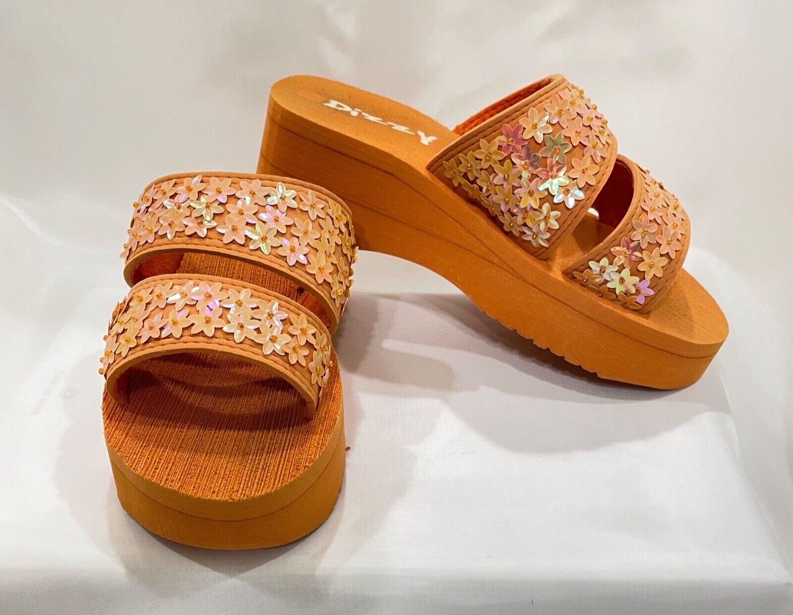 Orange Dizzy Brand Slip On Foam Platform Sandals Embellished Size | eBay