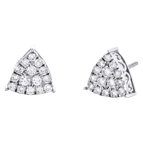 10K White Gold Round Diamond Triangle Stud 4 Prong 10mm Cluster ...