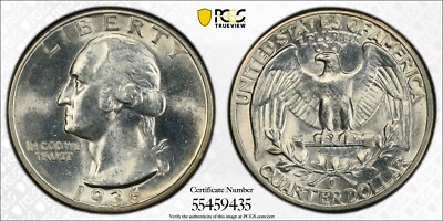 1936-D Washington Silver Quarter 25c PCGS MS64 Gold Shield Semi Key ...
