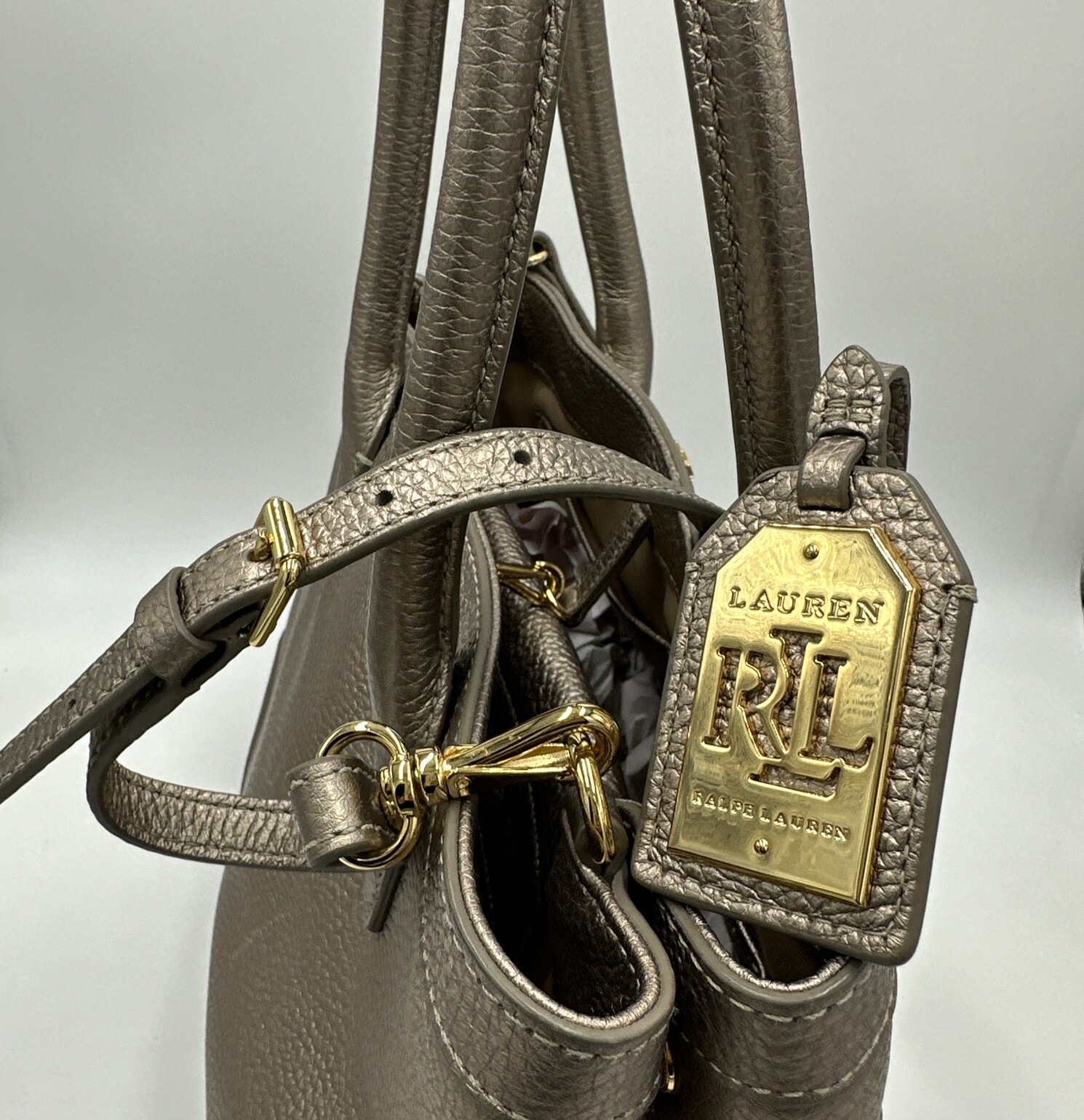 RLL Ralph Lauren Fairfield City Shopper Shoulder Metallic Satchel ...