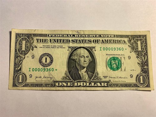 2017 Star Note - One Dollar Bill - Very Low Serial Number I00009360* | eBay