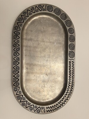 WILTON REGGAE OVAL SERVING TRAY PEWTER ARMETALE 18.5” LARGE GEOMETRIC ...