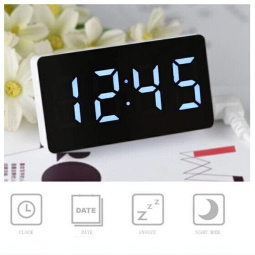 Bedside Clock LED Mirror Display Digital Alarm Clock Electronic Table ...