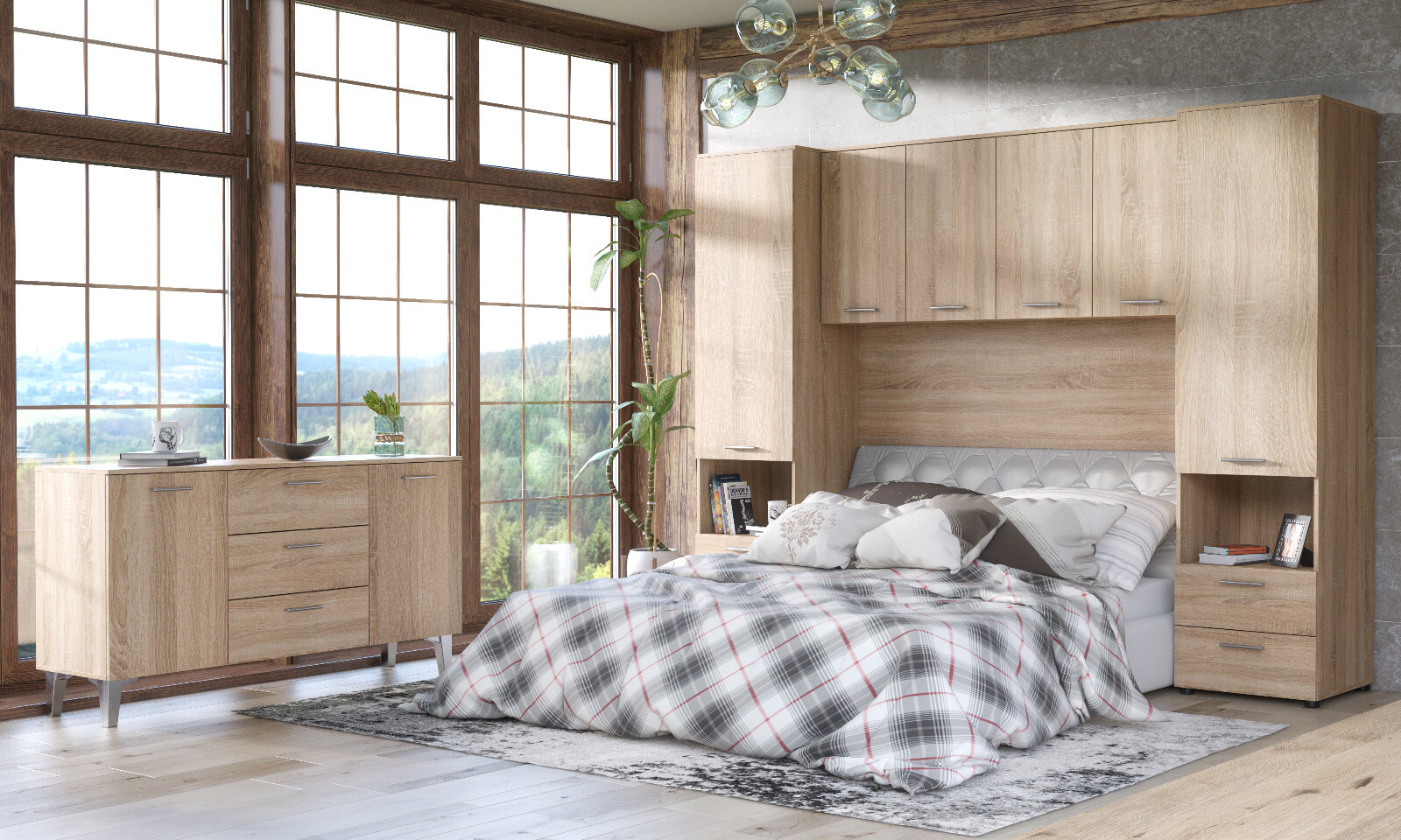 Cellini Oak Effect OverBed Storage Unit Wardrobe With 6 Doors Bedroom ...