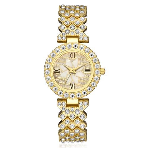 Women Luxury Watches Steel Band with stones Bracelets Watches Set Gold ...