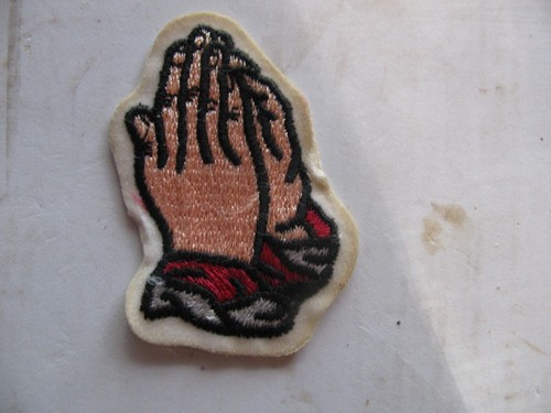 PRAYING HANDS Iron On RED BOTTOM Religious Christian Patch 2” MC Hat Jacket | eBay