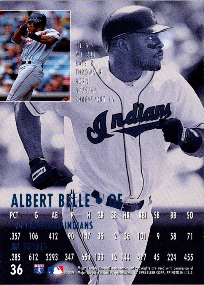 1995 Ultra Albert Belle #36 Cleveland Indians Baseball Card | eBay