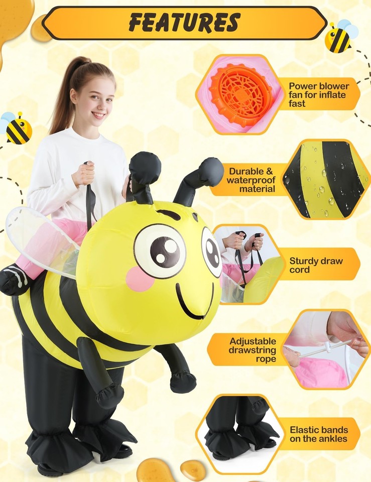 Inflatable Bumble Bee Costume Adult Halloween Funny Blow Up Costumes ...