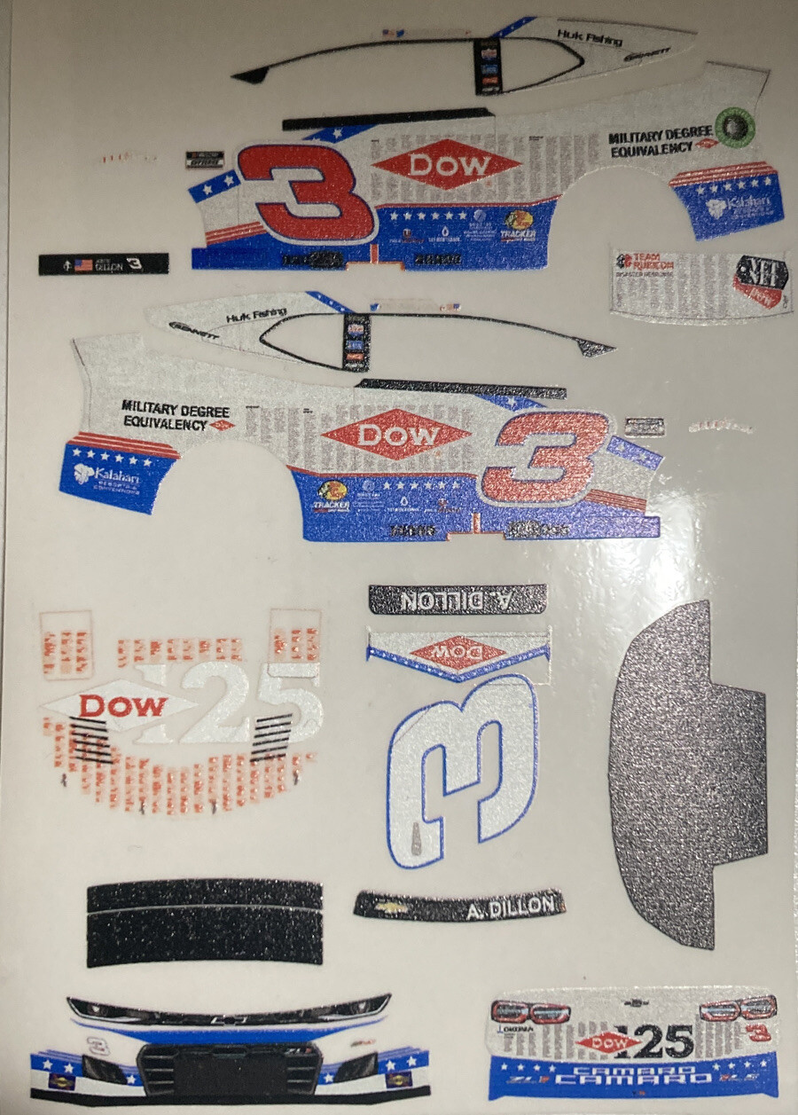 Custom 2022 Austin Dillon #3 Dow Salutes 1/64 Scale NASCAR Peel & Stick ...