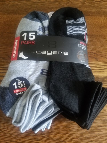 Layer 8 Boy's Socks Shoe Size 4-10/Sock Size 9-11 Black & Gray 15 Pairs | eBay