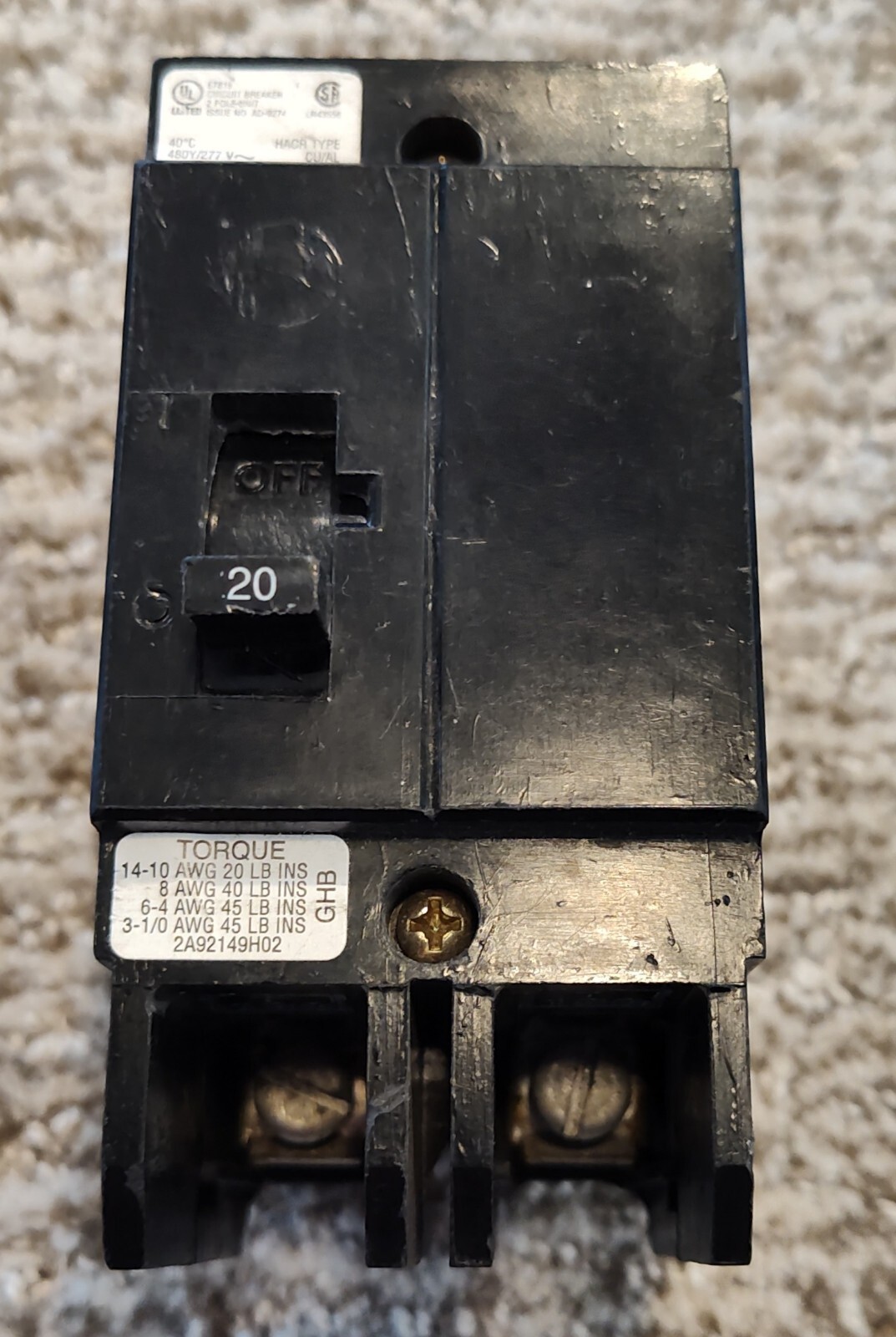 EATON GHB2020 INDUSTRIAL CIRCUIT BREAKER GHB 20A 277/480 VA | eBay