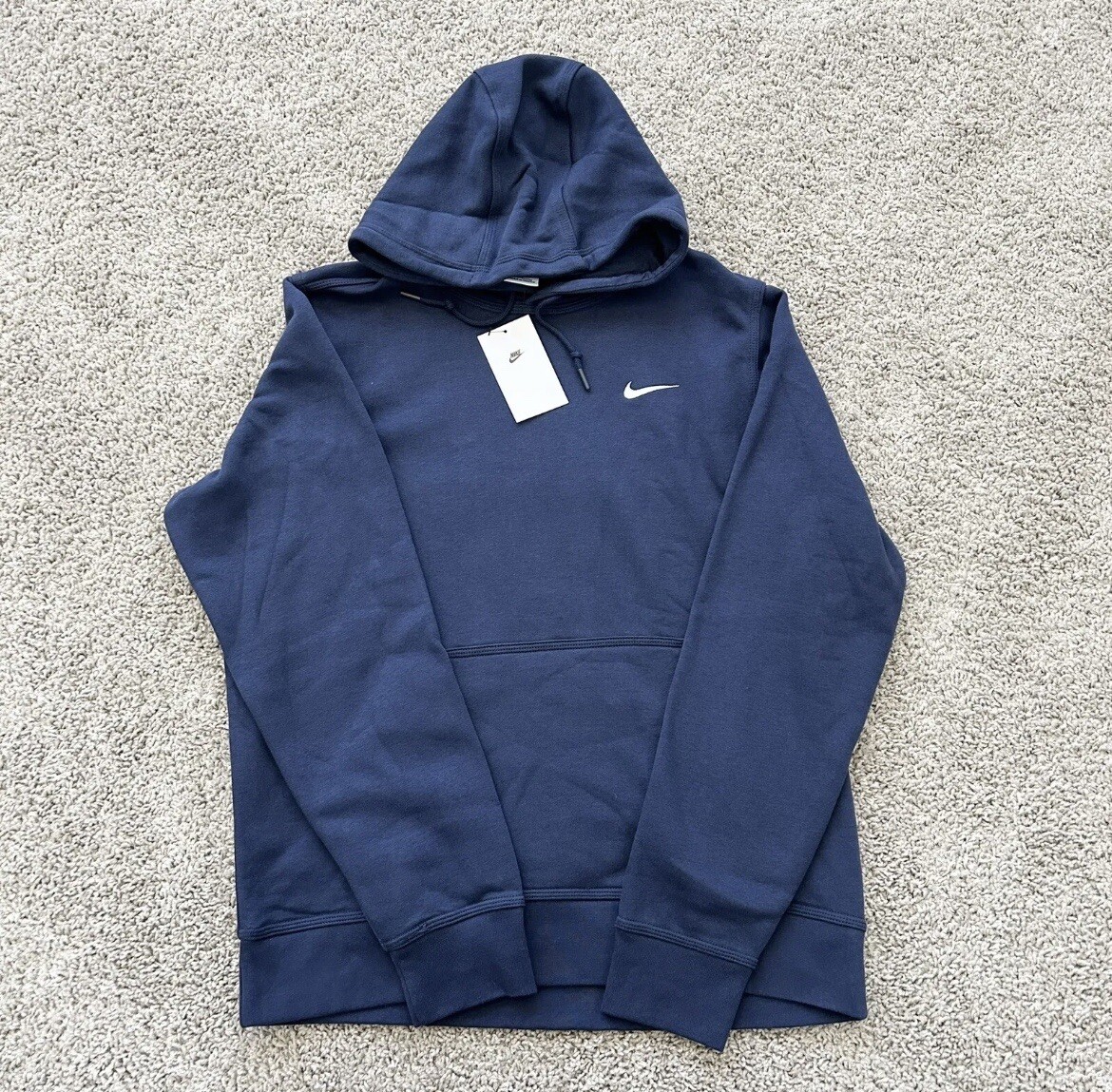 NEW Nike Sportswear Club Fleece Swoosh Hoodie Navy Blue 611457-410 Mens ...