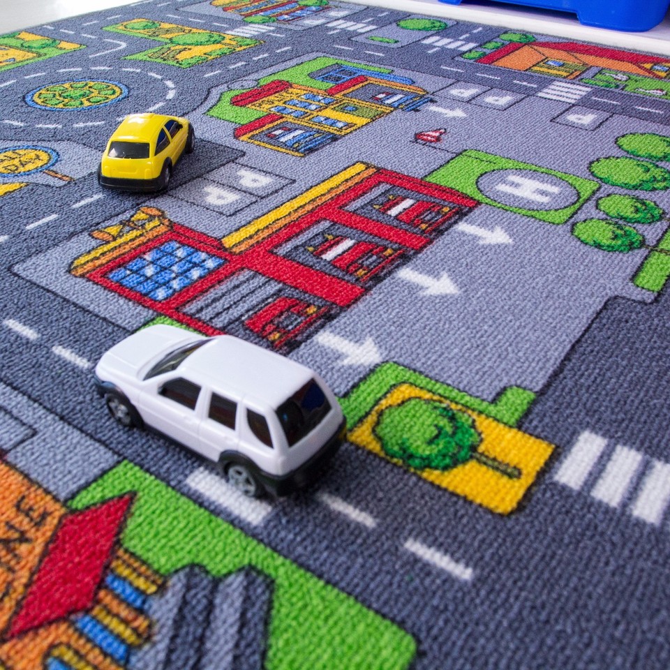 Children's Kids Rugs Town Road Map City Cars Toy Rug Play Village Mat ...