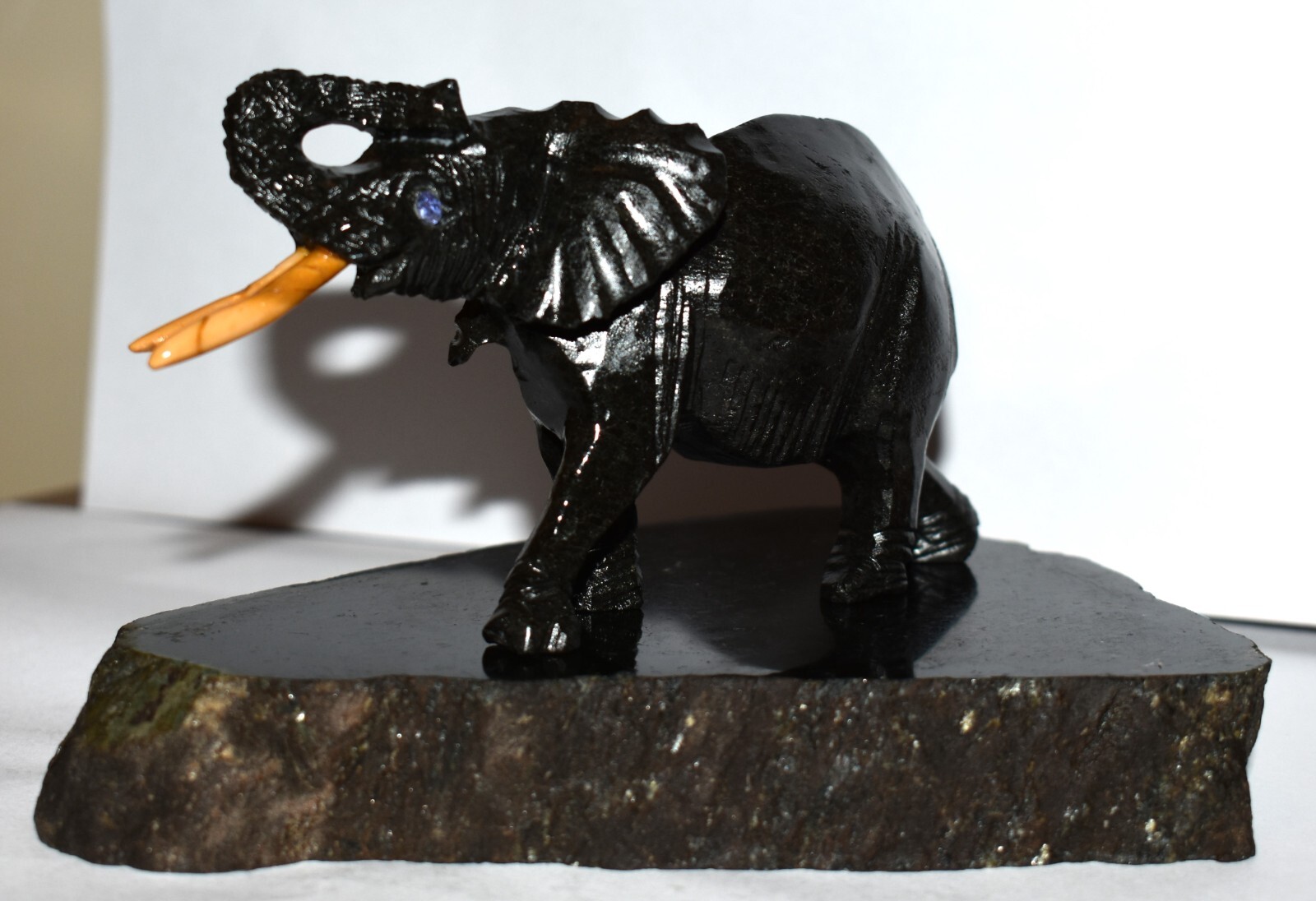 Onyx Elephant Statue Natural Hand Carved Natural Tanzanite Eyes 6 ...