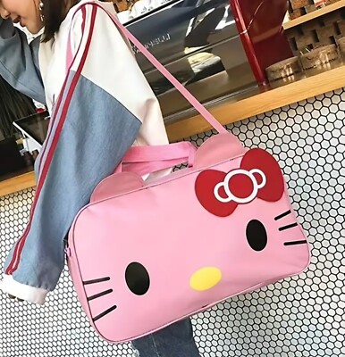 hello kitty duffle gym luggage pink large shoulder carryon bag w ...