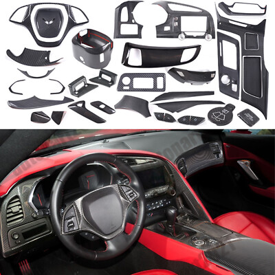 Real Carbon Fiber Interior Dashboard Trim Cover Decor Kit For Corvette ...
