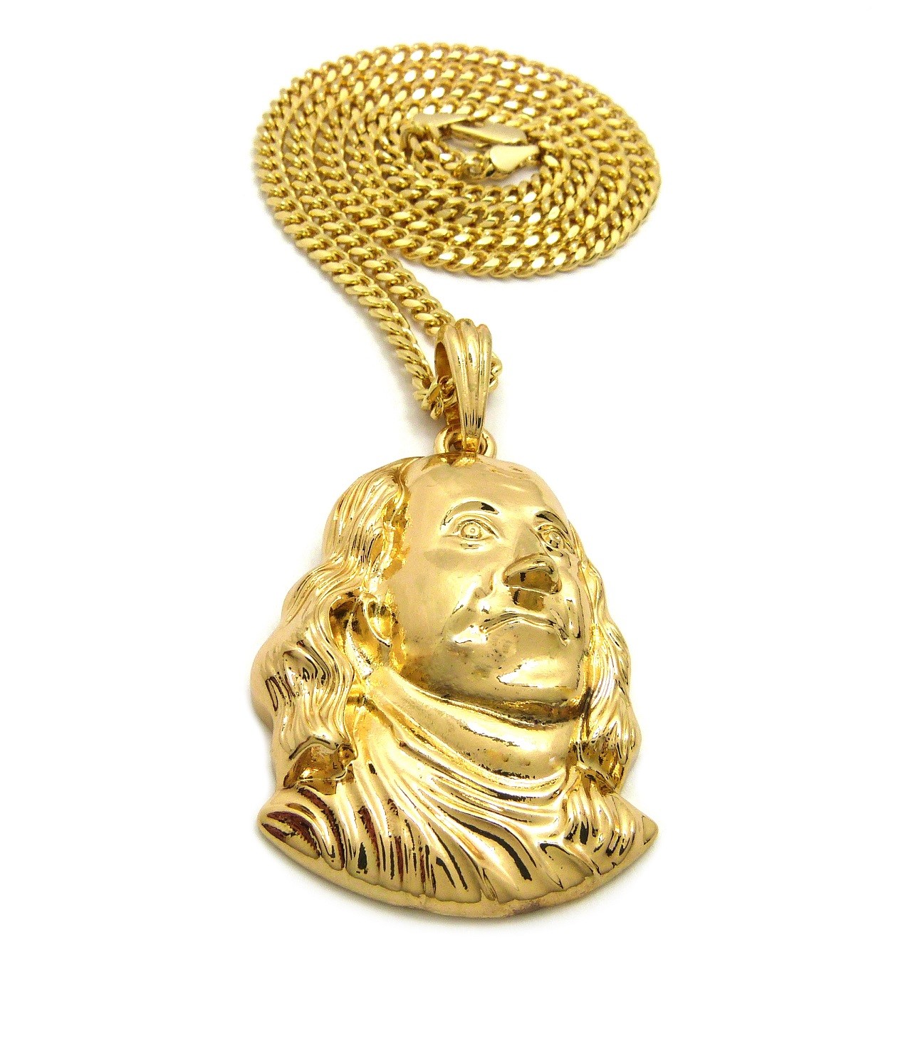 NEW BENJAMIN FRANKLIN PENDANT & 24" BOX/CUBAN/ROPE CHAIN NECKLACES ...
