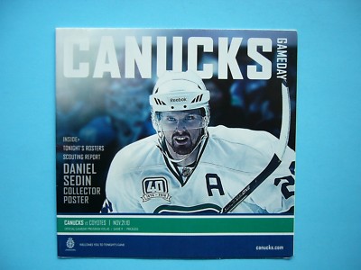 2010/11 VANCOUVER CANUCKS PHOENIX COYOTES NHL HOCKEY PROGRAM DANIEL ...