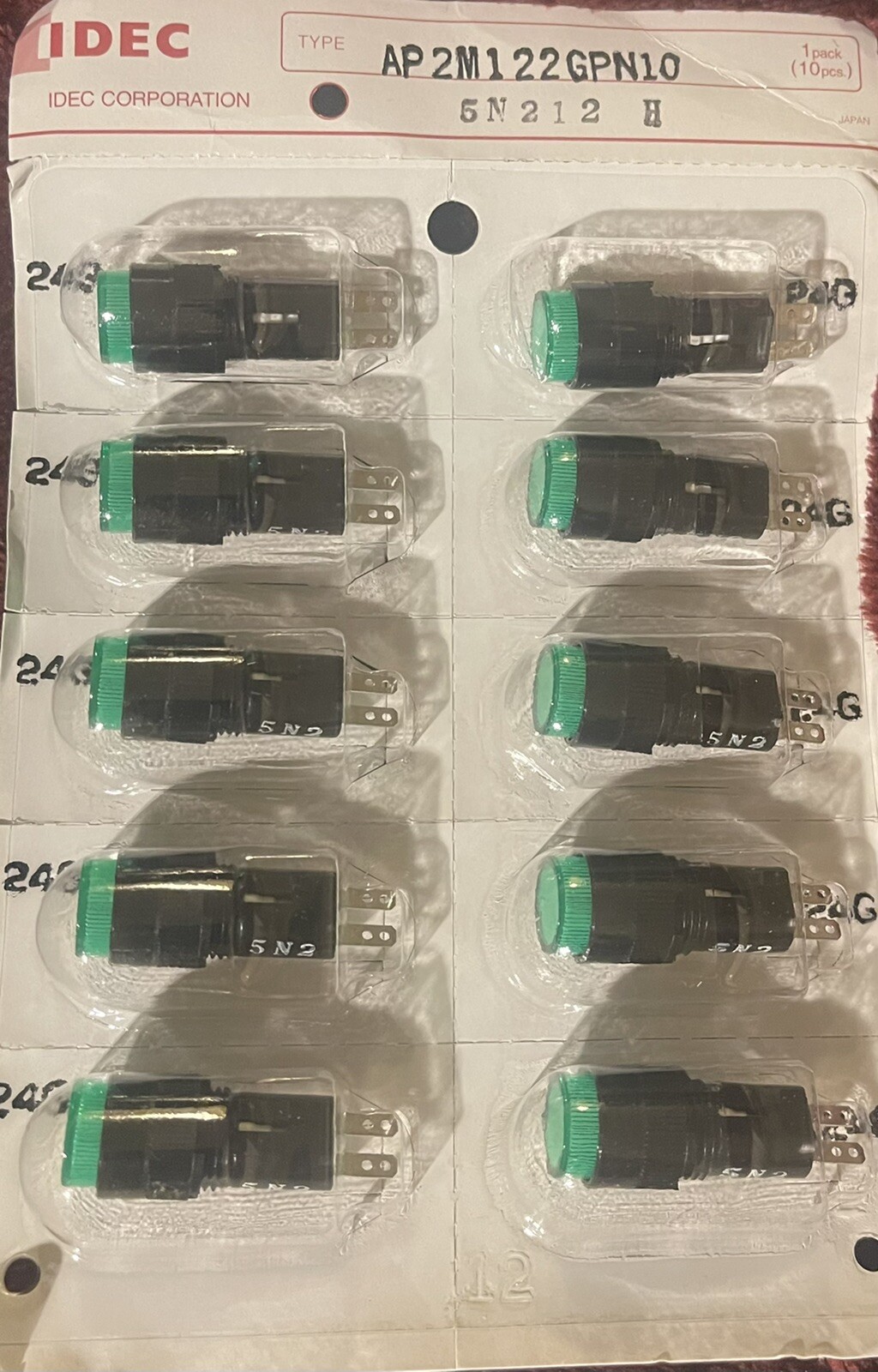(10) Pack Of IDEC AP2M122-G AP2M122G GREEN AP2M122GPN10 NEW 5N212 24G ...