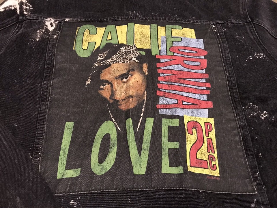 Tupac 2Pac California Love Cotton On Black Dark Denim Jacket Distressed ...