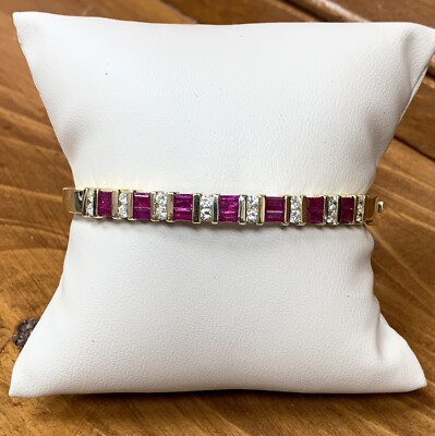 Estate 14k Yellow Gold Ruby & Diamond Hinge Bangle Bracelet 7” | eBay