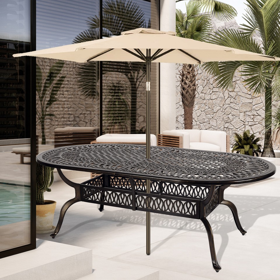 84" Large Patio Dining Table Cast Aluminum Outdoor Oval Table 6-8 ...