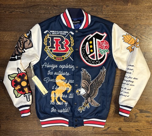 Reason Mens Fearless Wool Varsity Large Blue Multicolor Patch Letterman ...