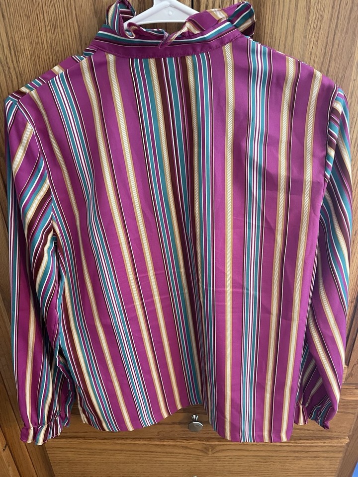 VTG 80s Rhoda Lee Secretary Blouse Stripes Size Medium | eBay